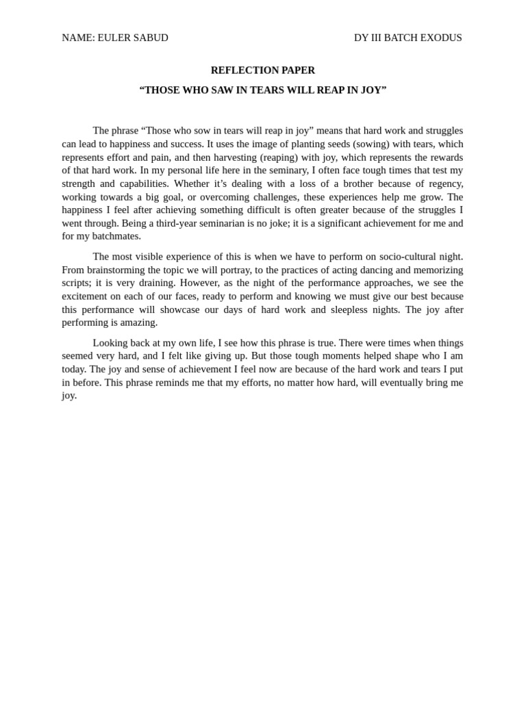 REFLECTION PAPER | PDF