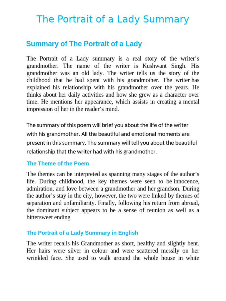 Summary of The Portrait of A Lady | PDF