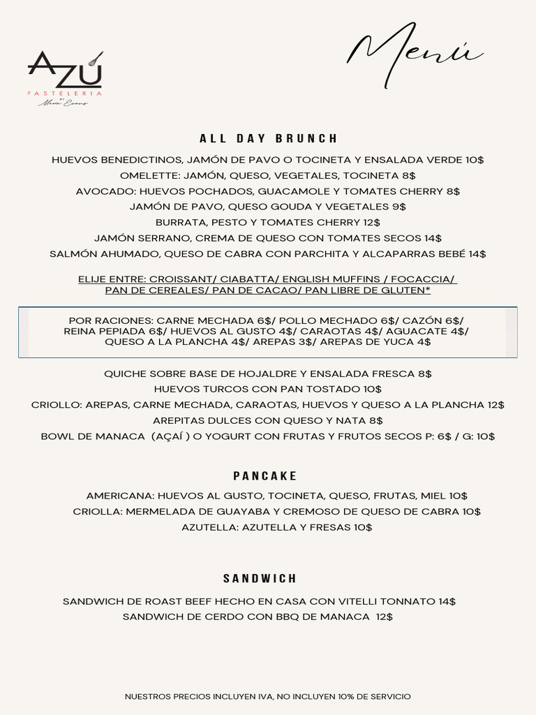 Menú Azú-Las Mercedes | PDF