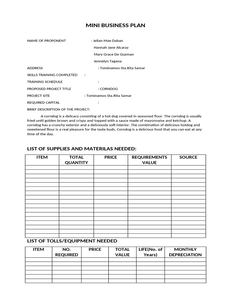 Mini Business Plan Final (1) | PDF