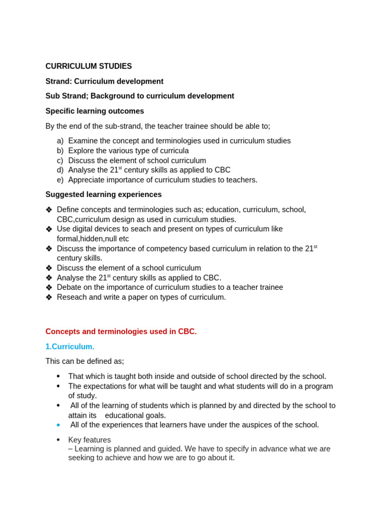 Background To Curriculum Development | PDF