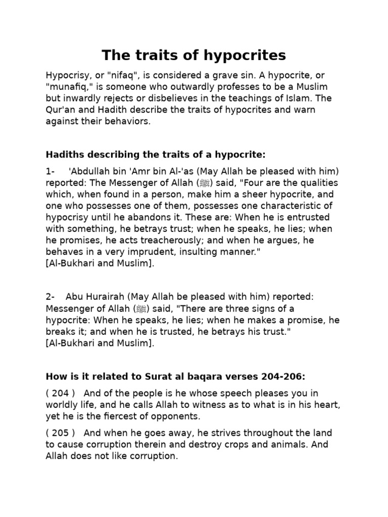 Traits of Hypocrites | PDF
