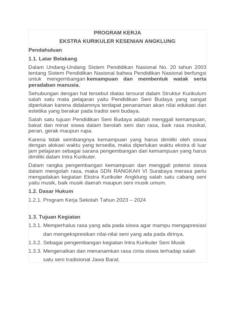 Program Kerja Ekskul Angklung | PDF