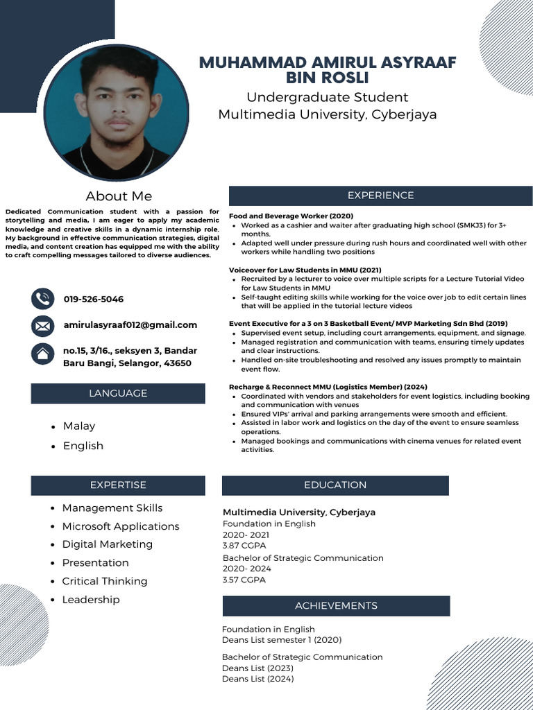 Muhammad Amirul Asyraaf Bin Rosli: Undergraduate Student Multimedia University, Cyberjaya | PDF