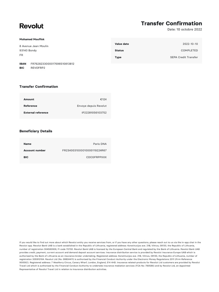 Transfer Confirmation | PDF