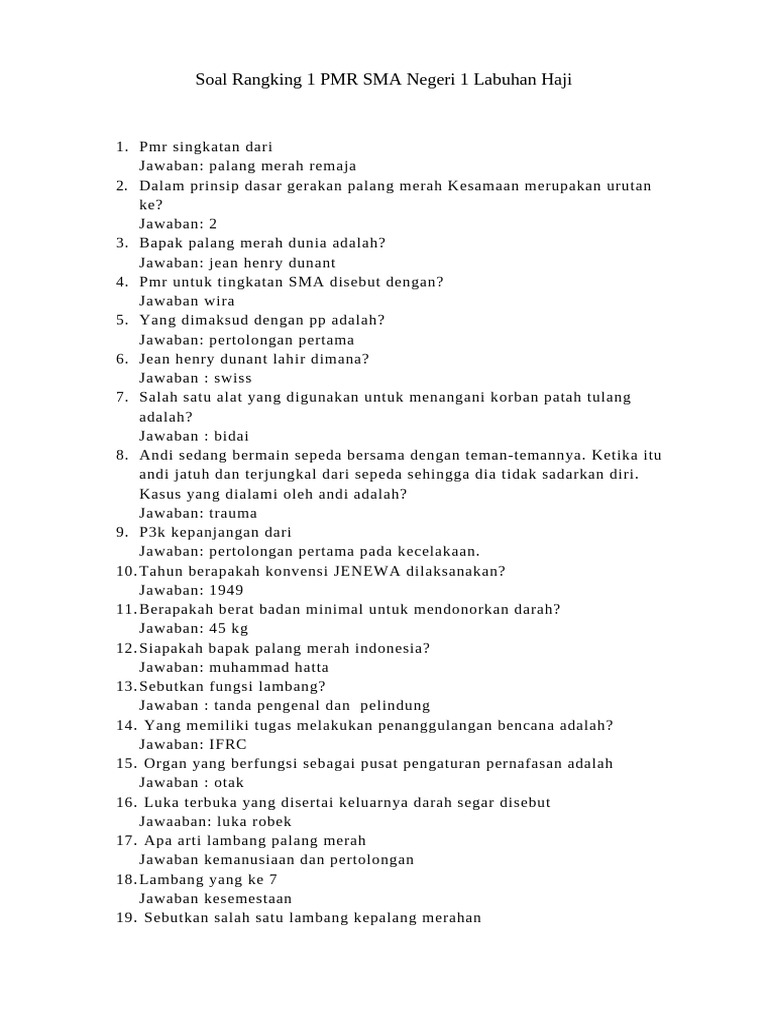 Soal Rangking 1 PMR SMA Negeri 1 Labuhan Haji | PDF