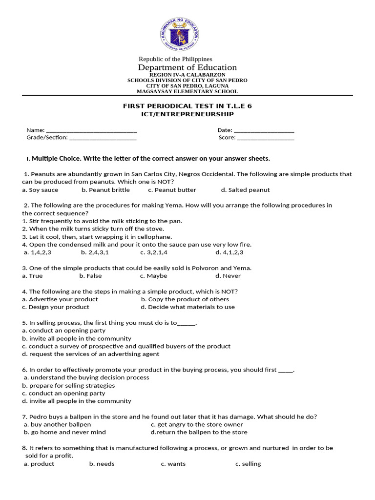 Tle Ict 6 First Periodical Test 100031 | PDF