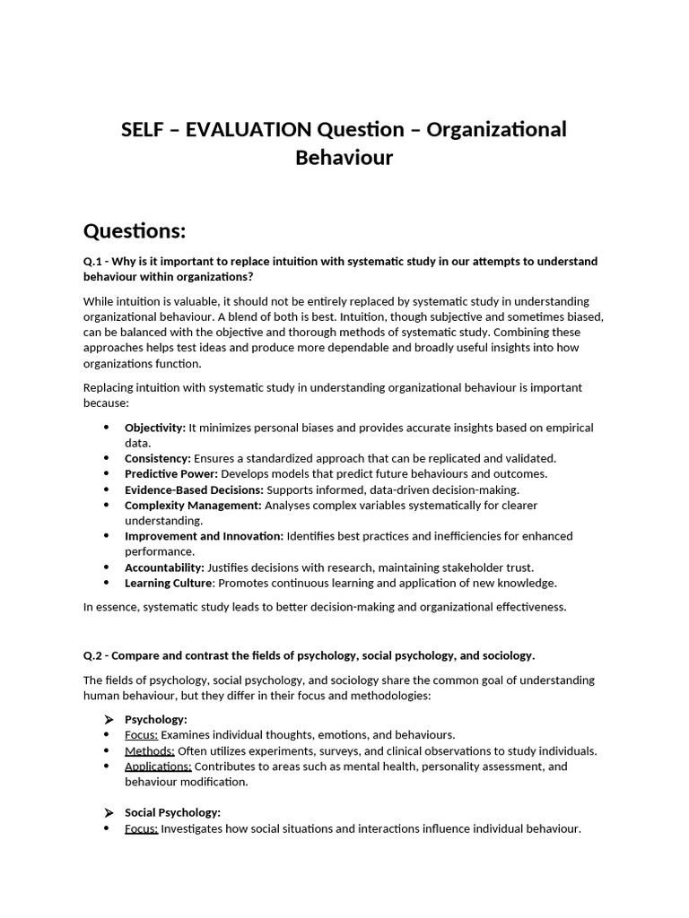 SELF Evaluation - Assignment | PDF