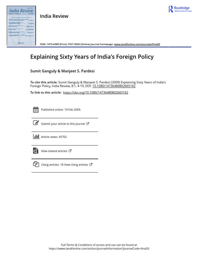 Explaining Sixty Years of India s Foreign Policy | PDF