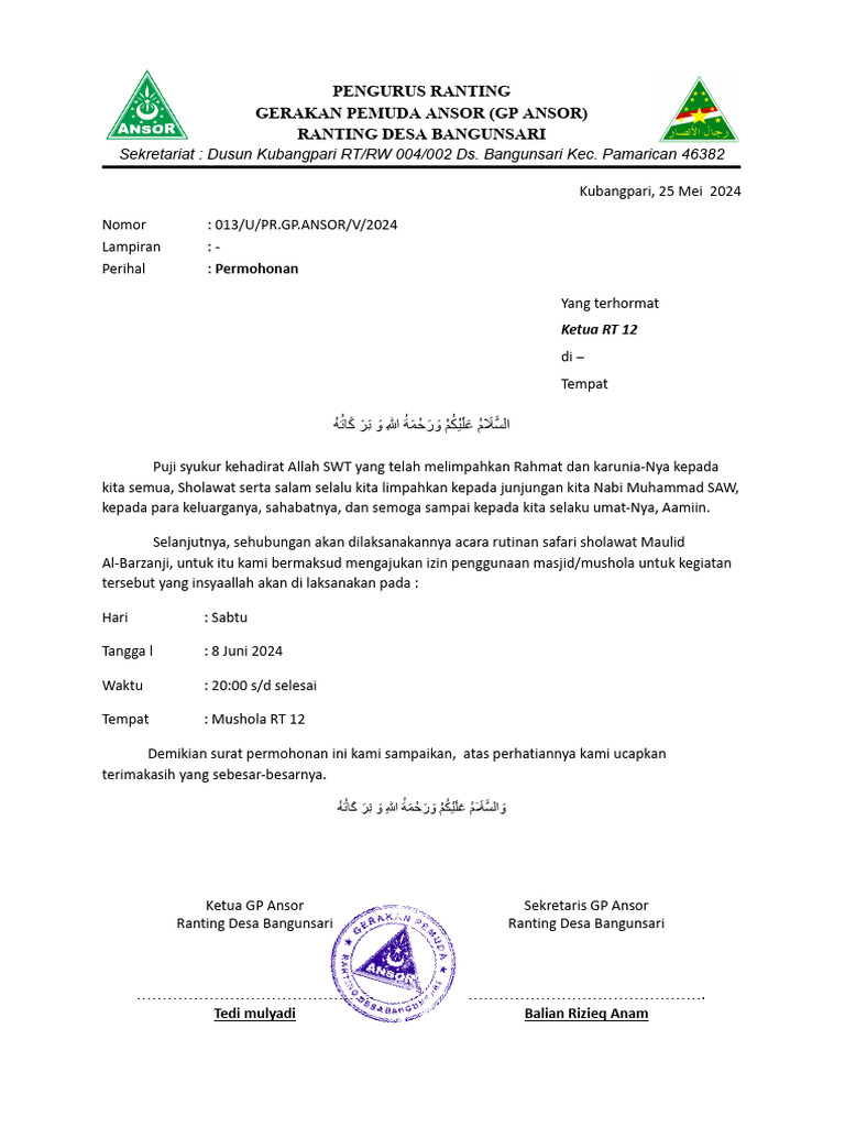 Surat Izin Rutinan-1 | PDF