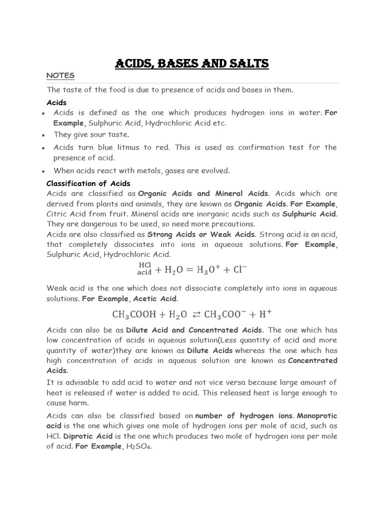ACIDS BASES AND SALTS Reference Notes | PDF