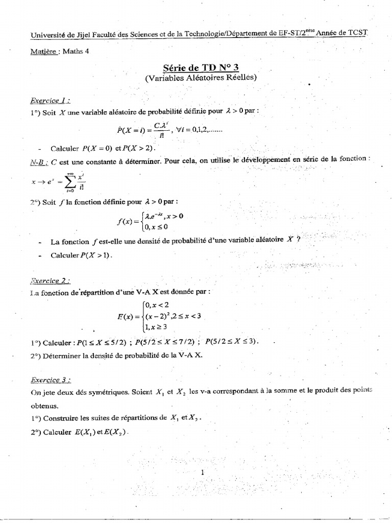TD3 Probabilités Et Statistiques | PDF