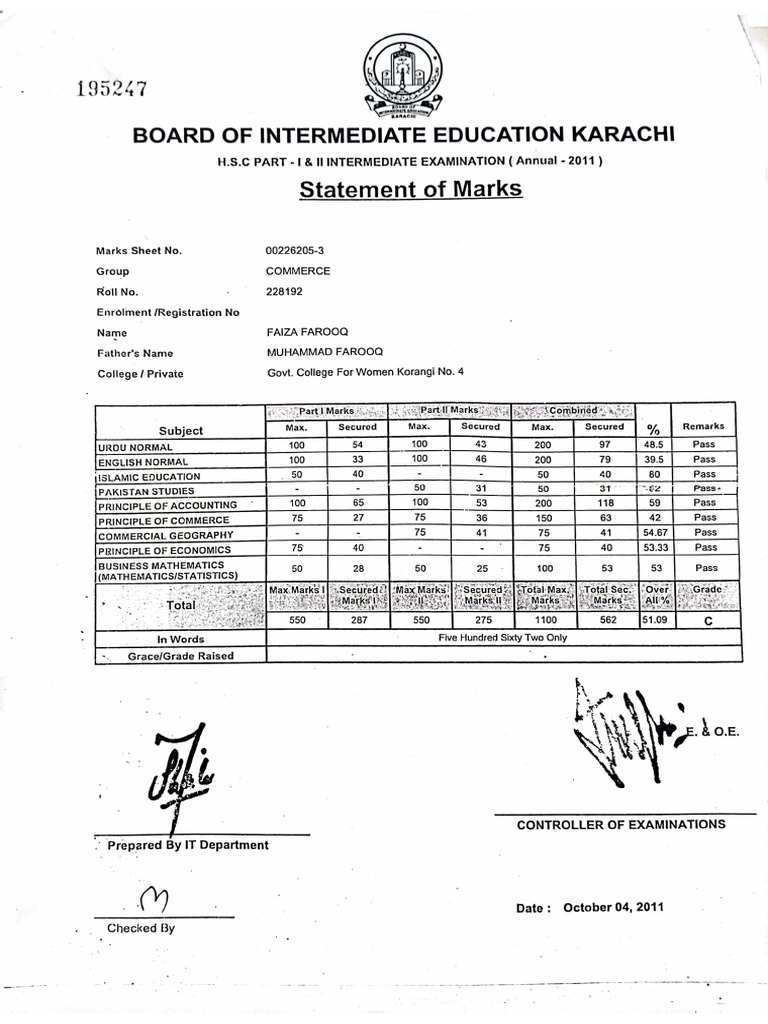 Inter MarkSheet | PDF