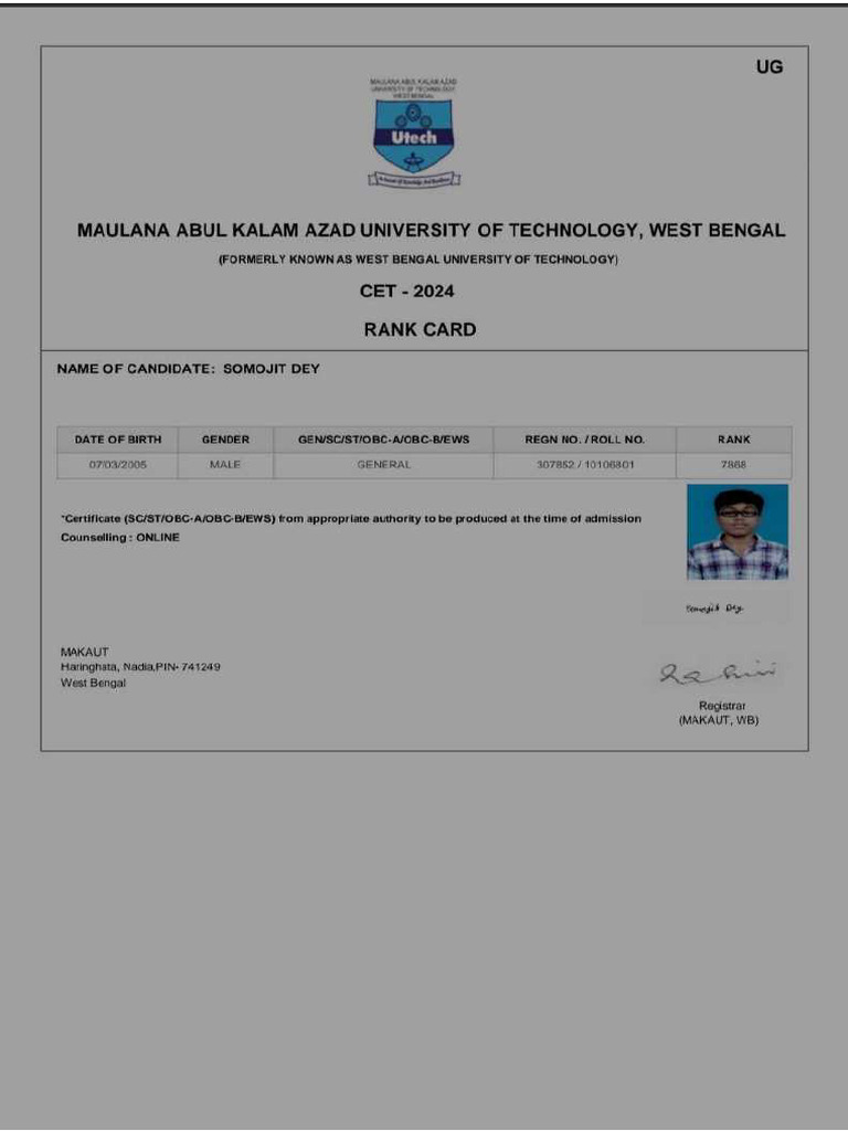 CET Rank Card & Allotment Card (Only | PDF