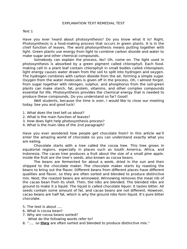 Explanation Text Remedial Test | PDF