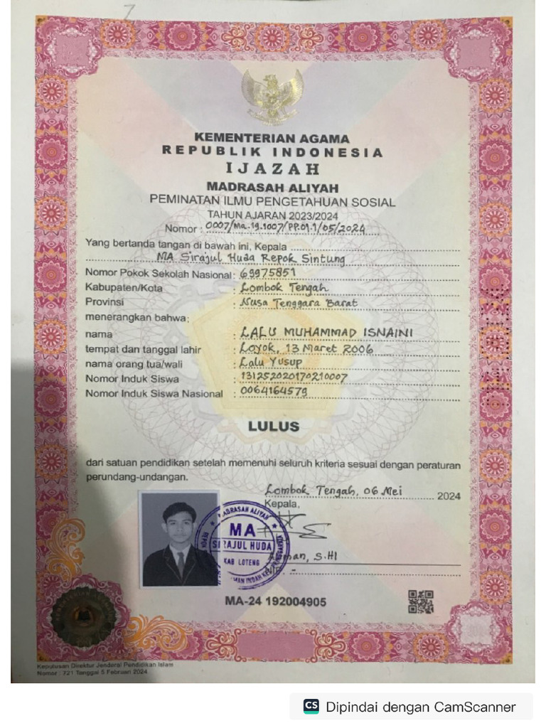Ijazah Lalu Muhammad Isnaini | PDF