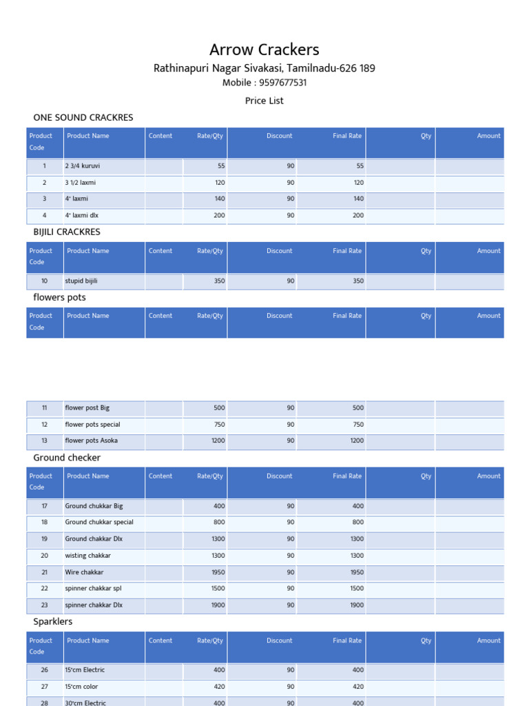 Arrow Crackers Price List 2024 | PDF