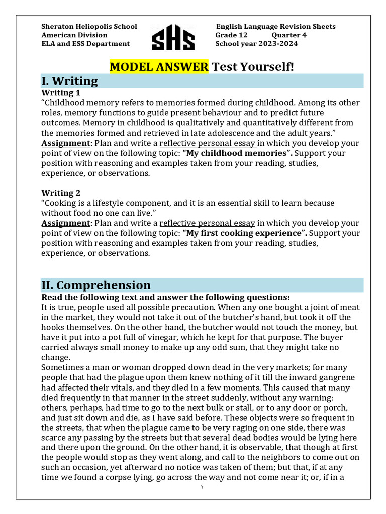 G 12 English MODEL ANSWER Revision Q 4 | PDF