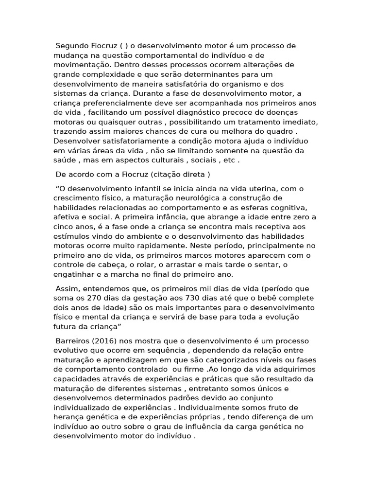 Desenvolvimento Motor TCC | PDF