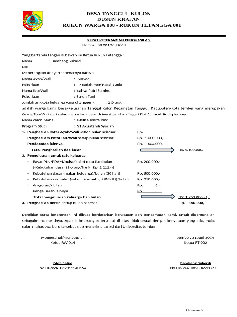 Slip Gaji Ortu | PDF