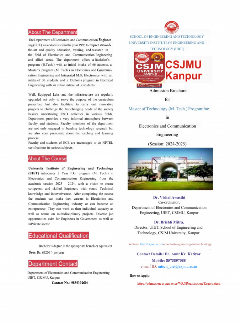 Admission Brochure - M.Tech.-Electronics and Communication Engg | PDF ...