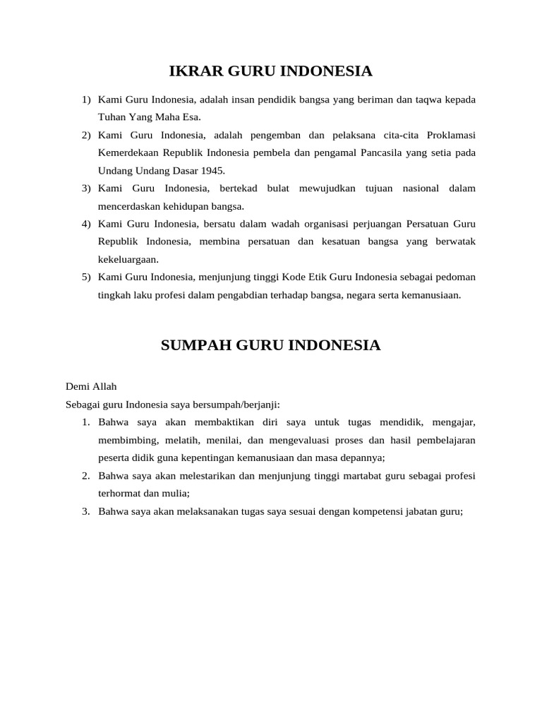 Ikrar Guru Indonesia | PDF