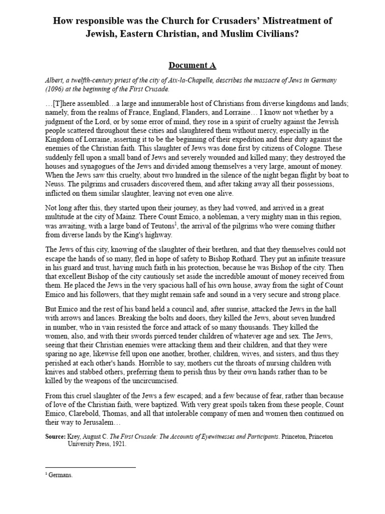 Sources For How Responsible Was The Church For Crusaders' Mistreatment ...