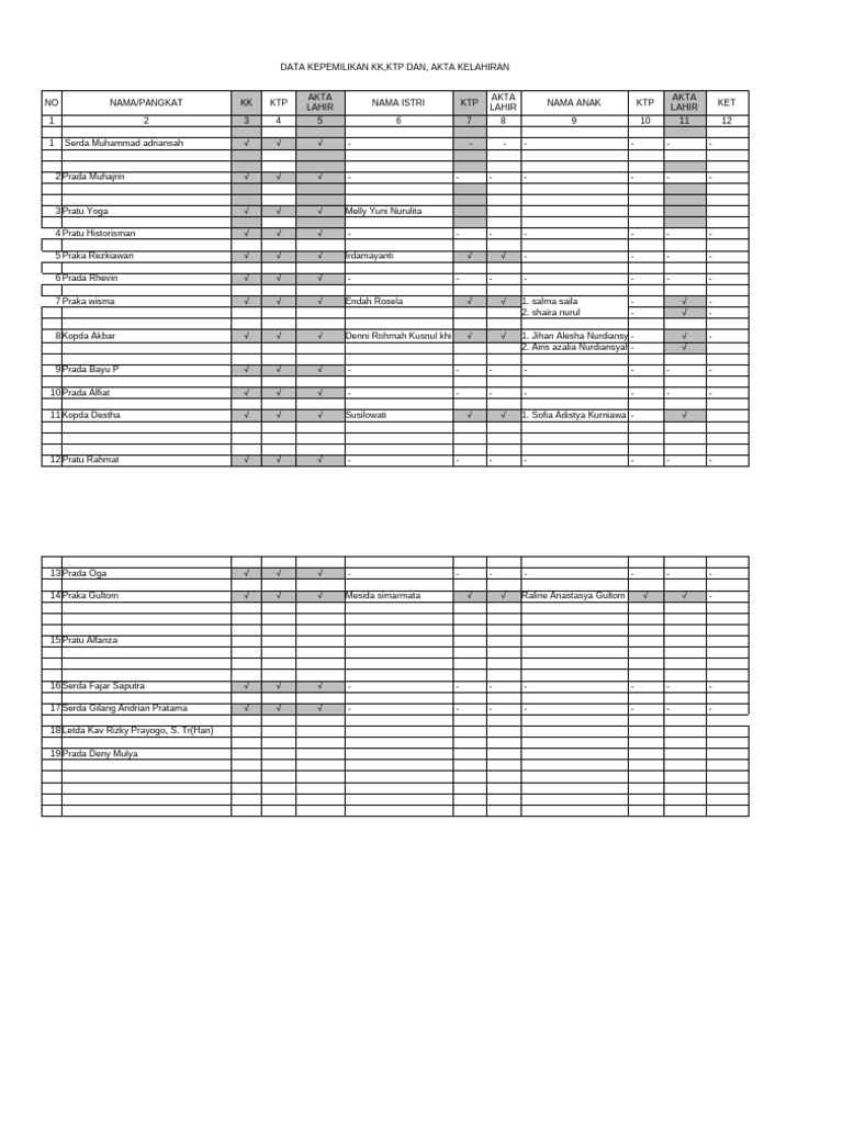 Format Data KK, KTP Dan, Akta Kelahiran | PDF