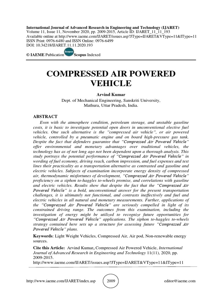 Compressed Air Powered Vehicle | PDF