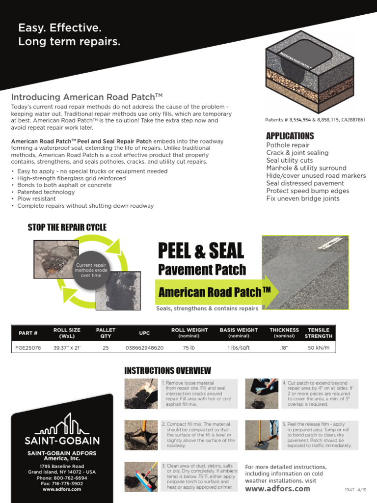 American Road Patch Data Sheet | PDF