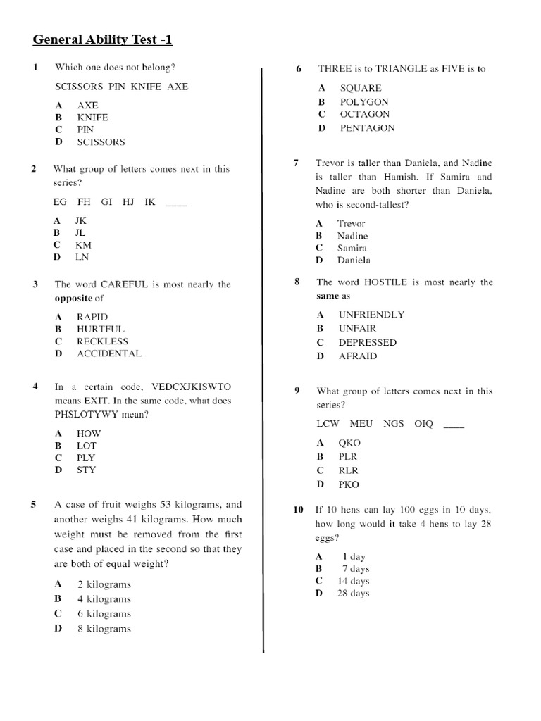 General Ability Test-1 | PDF