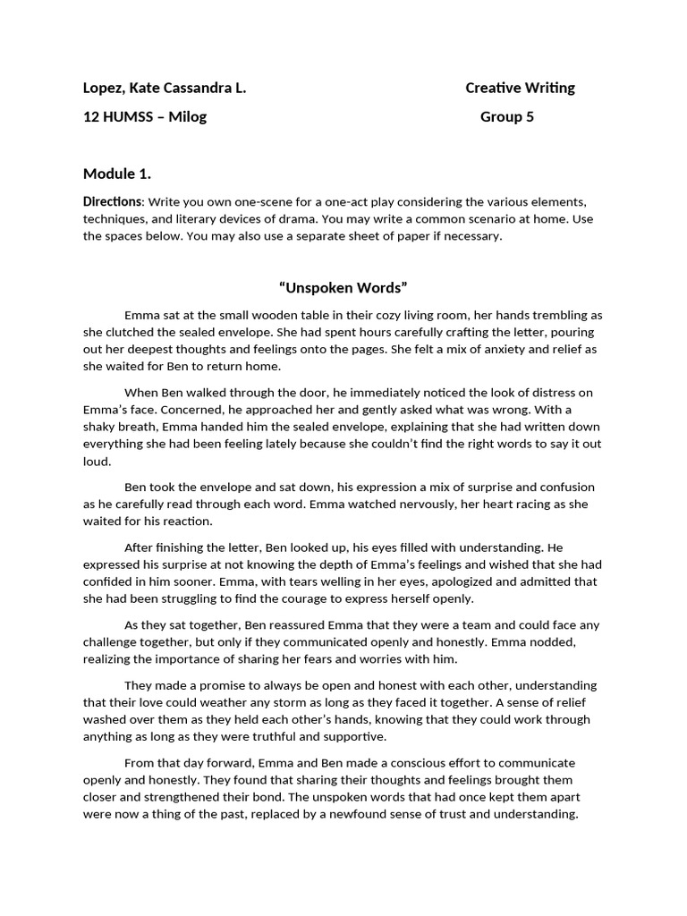 Lopez, Kate Cassandra L. Creative Writing 12 Humss - Milog Group 5 | PDF