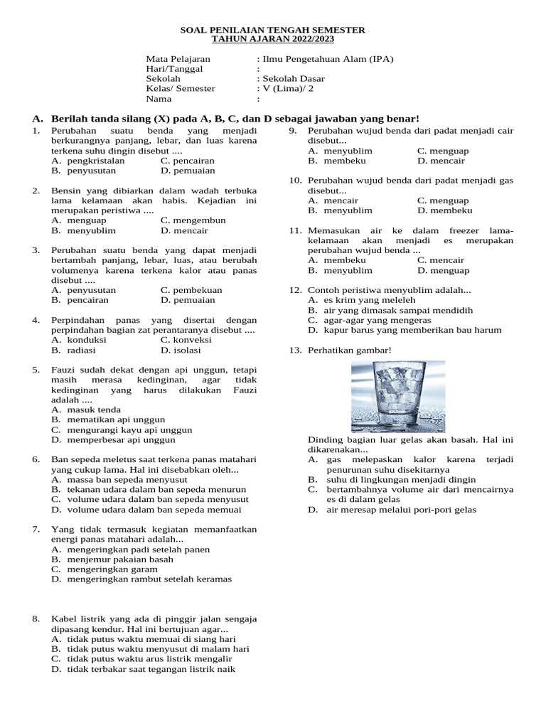 Soal UTS 1 IPA 1 Kls 5 | PDF