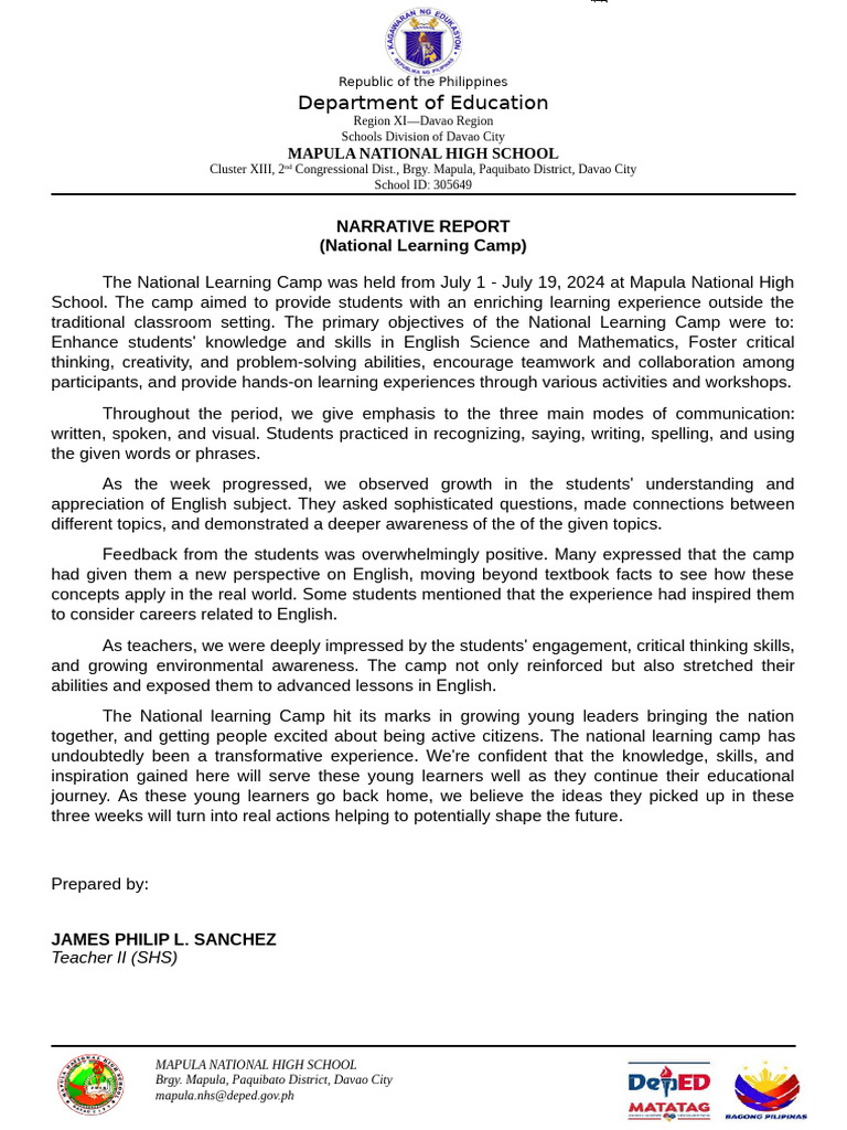 NLC Sample Narrative Report | PDF