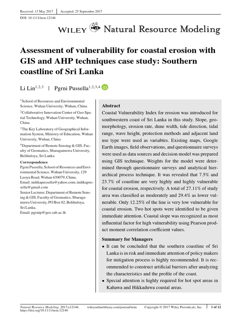 Assessment of Vulnerability For Coastal | PDF | Coast | Geographic ...