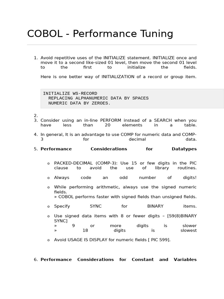 Cobol Performance Tuning | PDF