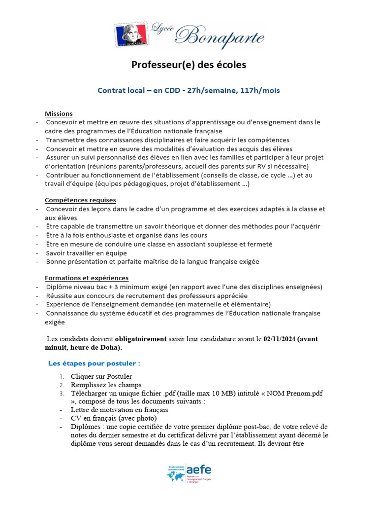 Candidature Prof Des Ecoles | PDF