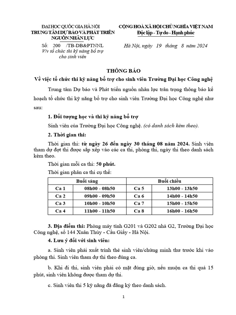 Thông Báo T CH C Thi K Năng B QH-2022-2023 | PDF