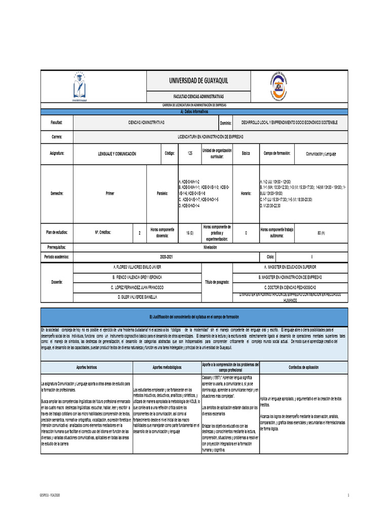 Silabo LyC - CII2020 PDF | PDF