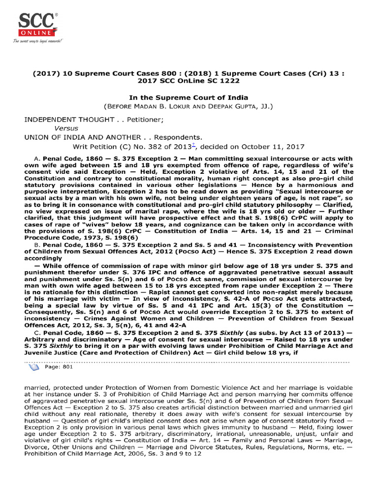 Independent Thought SC Judgement | PDF