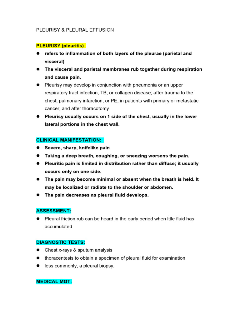 Pleurisy & Pleural Effusion | PDF