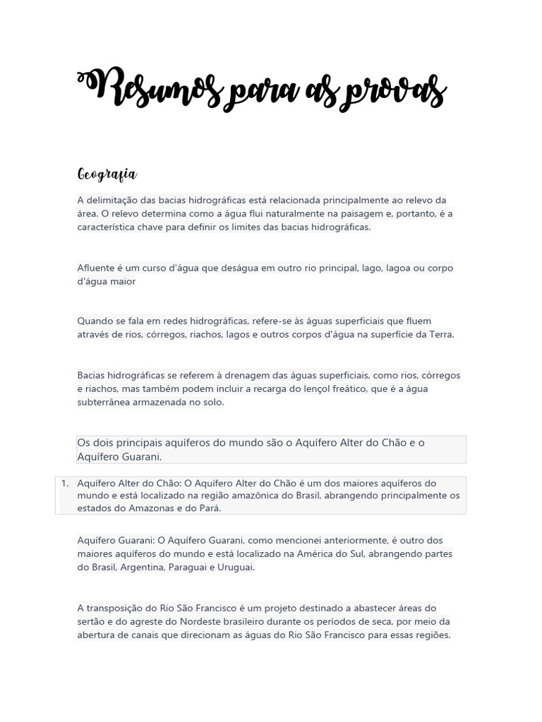 Resumos Para as Provas | PDF