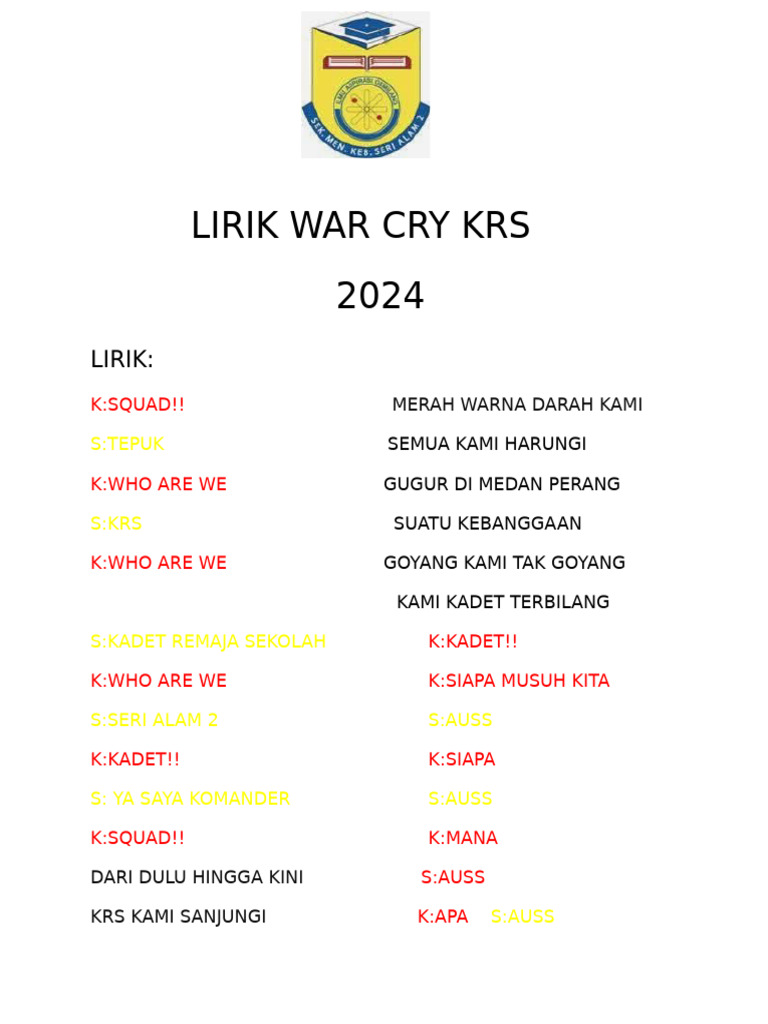 War Cry Lyrics for KRS Squad | PDF | Religion & Spirituality