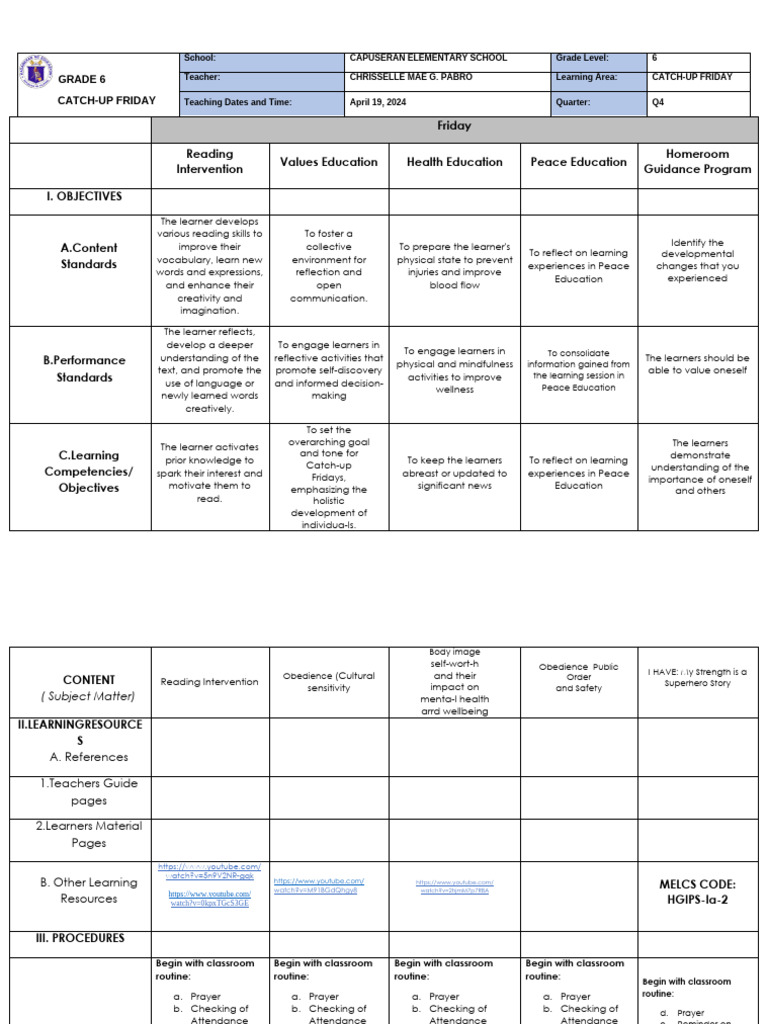 DLL Catch Up Friday Week 8 | PDF