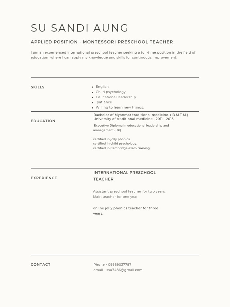 Su Sandi Aung CV | PDF