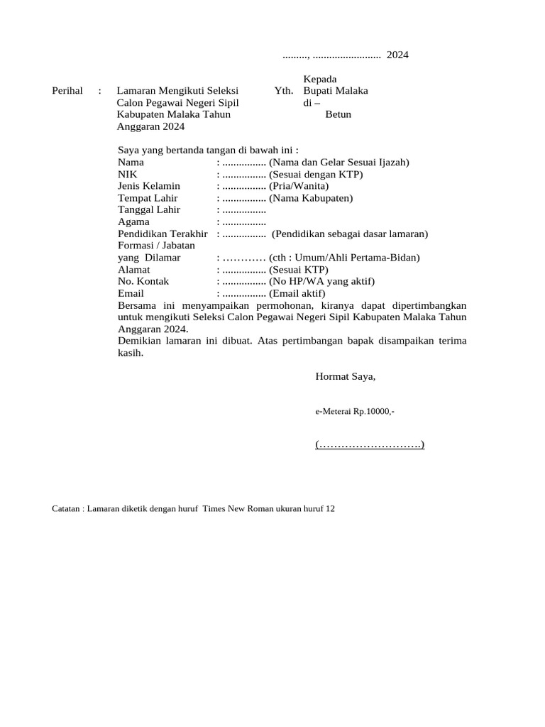 Draft Surat Lamaran Dan Pernyataan | PDF