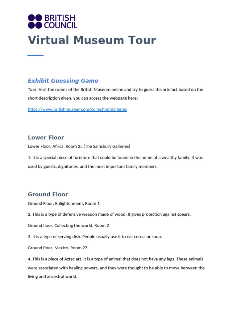 SecB1 M4 D4 British Museum Virtual Tour Students | PDF