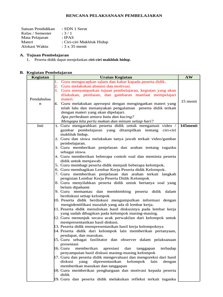RPP IPAS Materi 1 SLM 1-3 | PDF