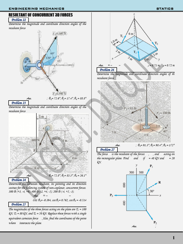 Resultant of 3D Concurrent Forces, Moment of Force and Couple and ...