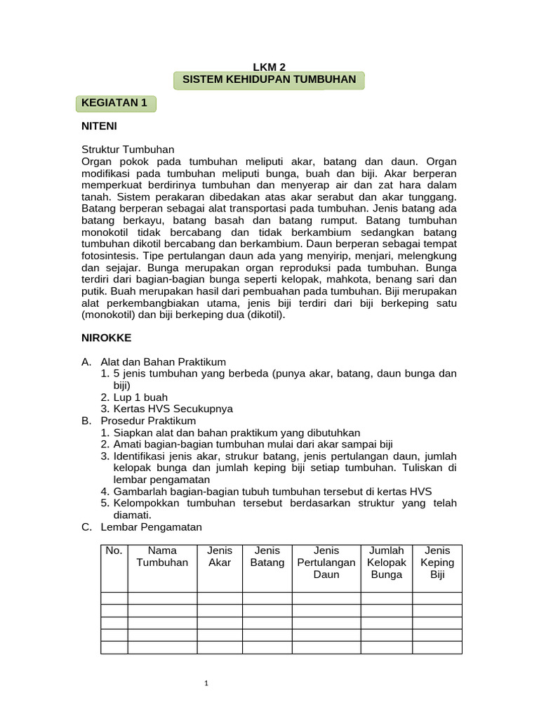 LKM 2 Sistem Kehidupan Tumbuhan | PDF